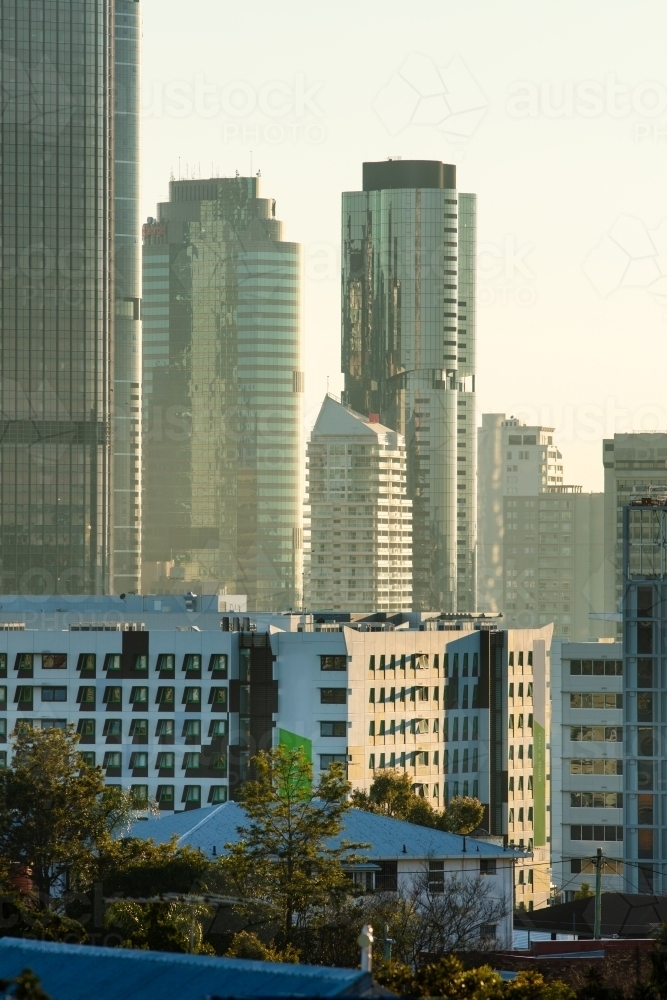 Image of Towers and skyscrapers of Brisbane city on a slight hazy ...