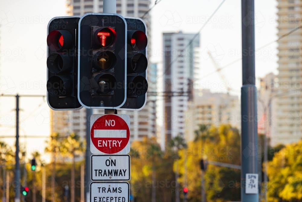 Image of Traffic lights at G:Link light rail tram crossing on the Gold ...