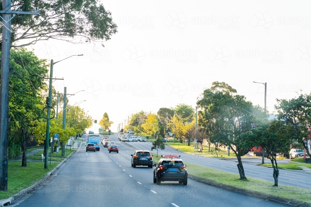 Image of Traffic with bus and taxi driving on busy road in Newcastle in ...