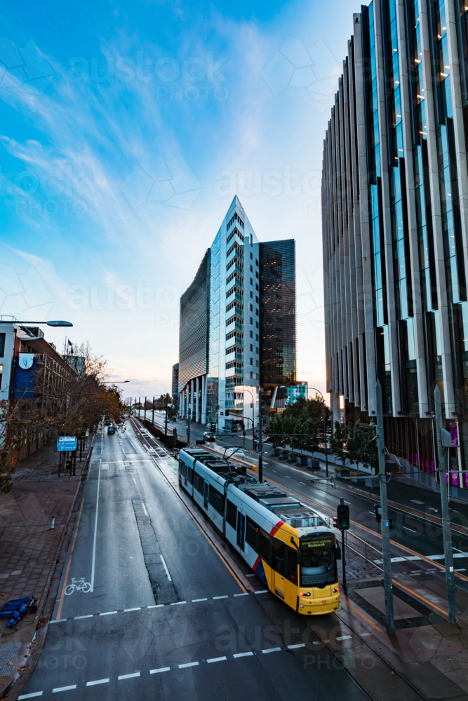 Image of Tram passing through intersection in the Adelaide CBD ...