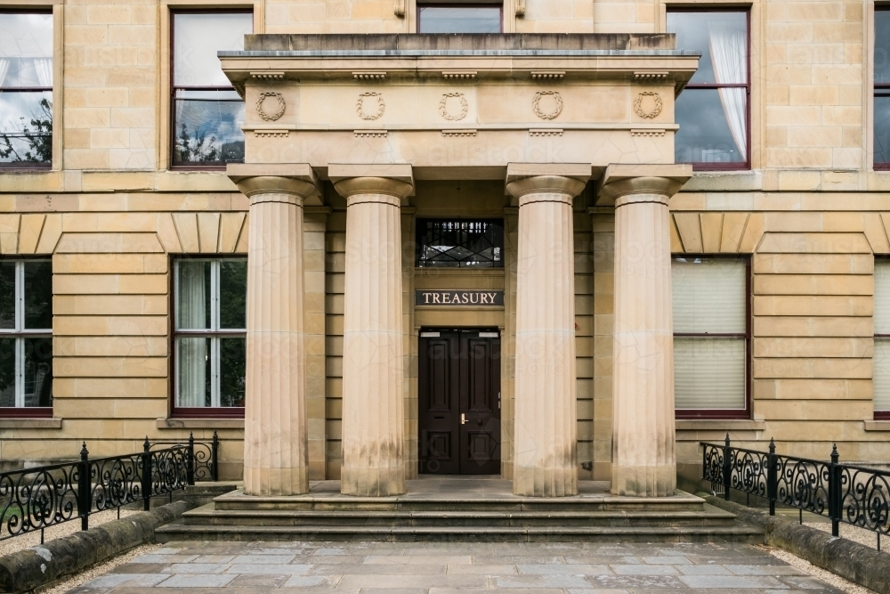 Image of Treasury Building Entrance in Hobart - Austockphoto