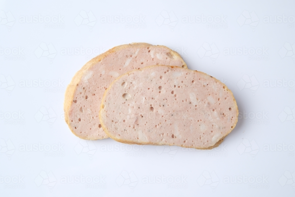 Image of Two slices of Vietnamese ham on white background - Austockphoto