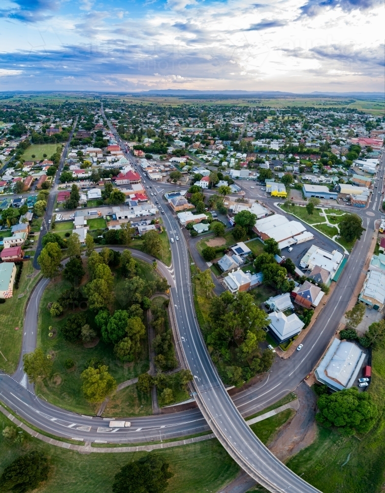 Image of Vertical panorama of bridge and underpass with New England ...