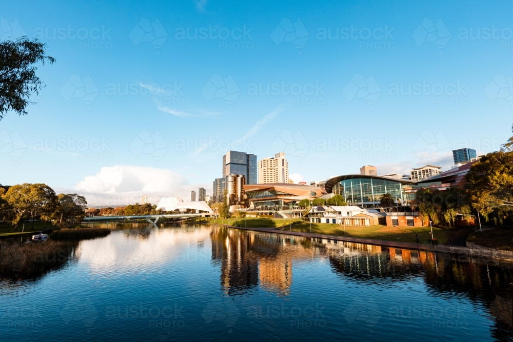 Image of View of Adelaide city across the Torrens River with buildings ...