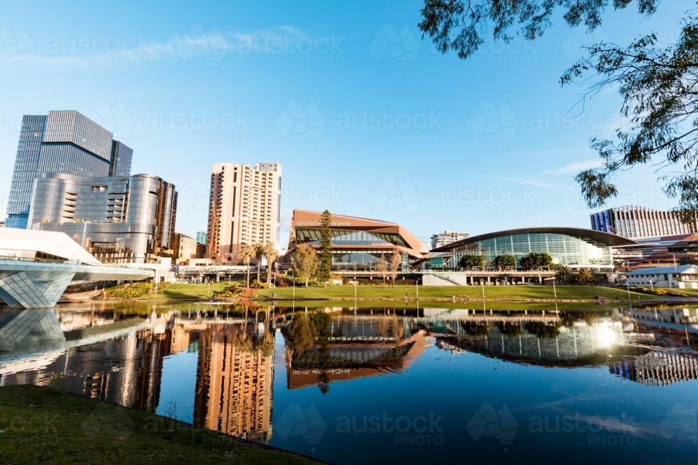 Image of View of Adelaide city across the Torrens River with buildings ...