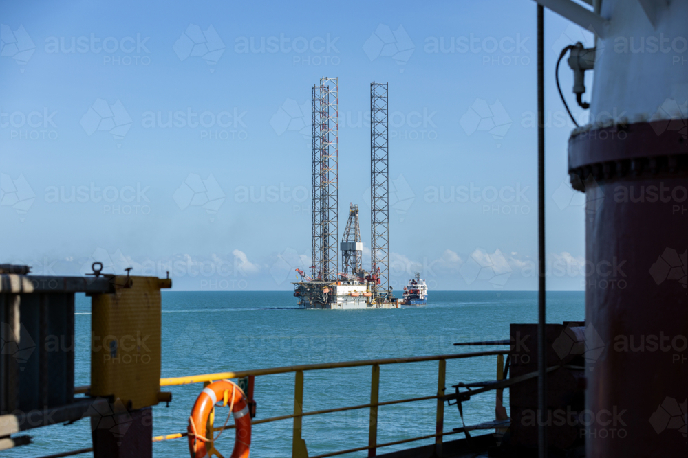 Image of View of drilling rig transfer at sea - Austockphoto