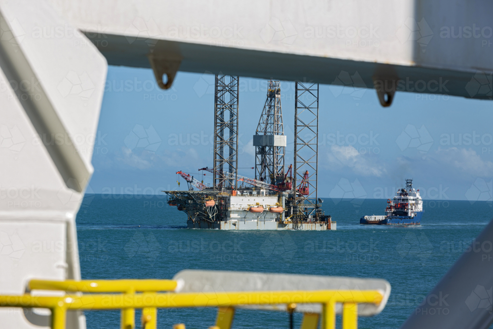 Image of View of drilling rig transfer at sea - Austockphoto