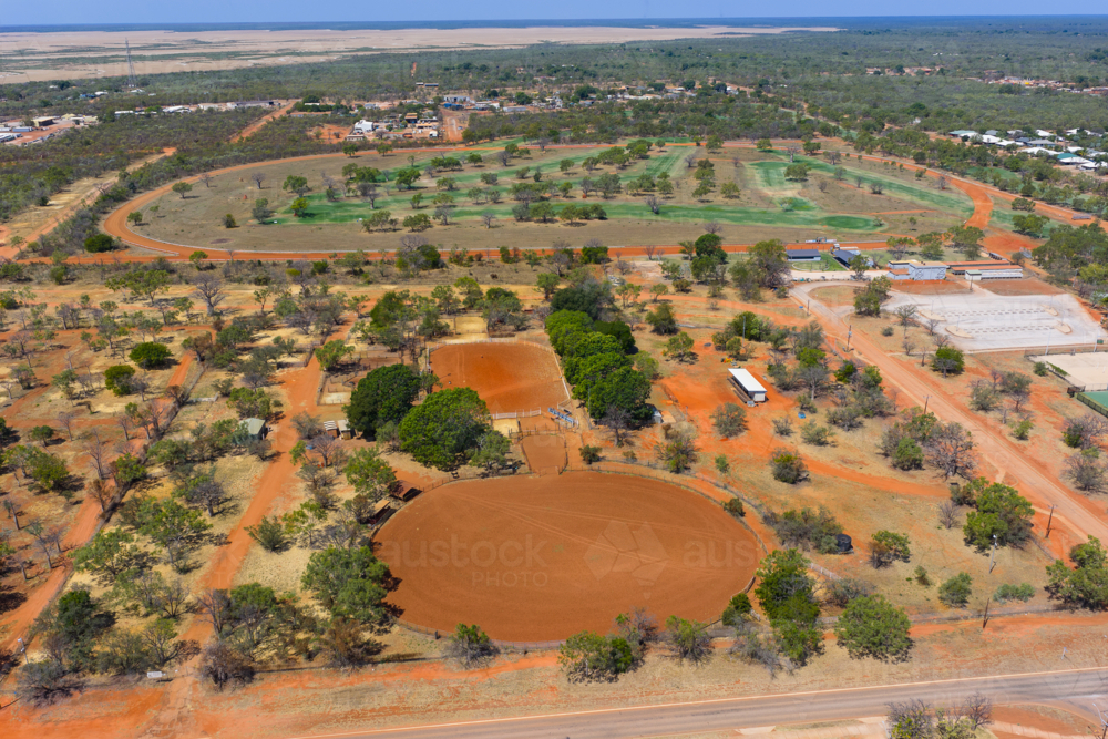 Image of view over Derby showing rodeo grounds, race track and golf ...