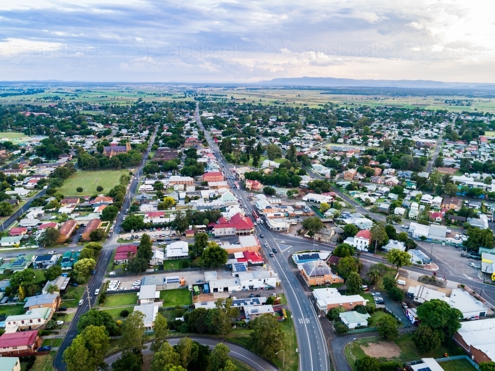 Image of View over sleepy country town in NSW Australia at dusk looking ...