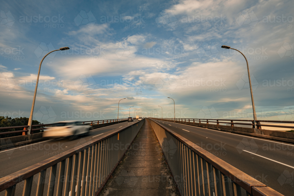 Image of Walkway across top of Stockton Bridge between dual traffic ...