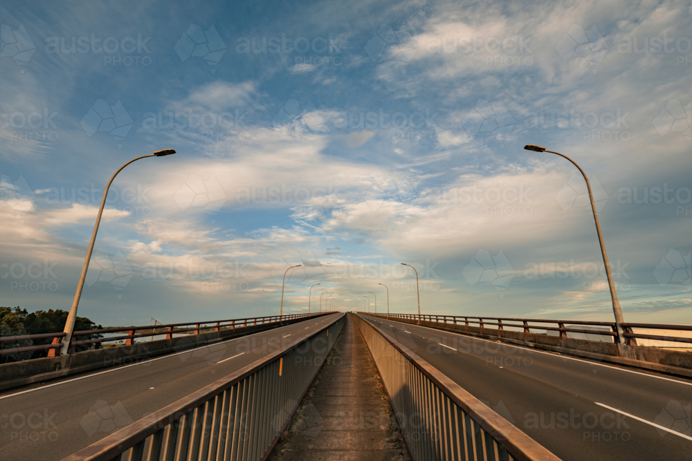 Image of Walkway across top of Stockton Bridge between dual traffic ...