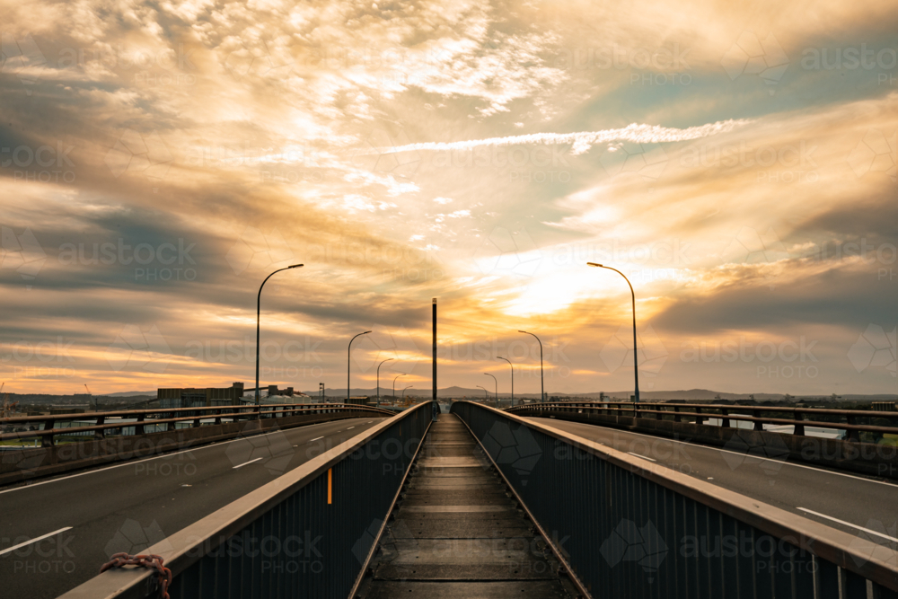 Image of Walkway across top of Stockton Bridge between dual traffic ...