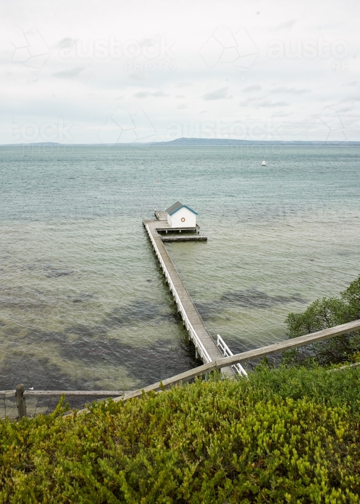 Image of Walkway leading to private jetty and boat shed - Austockphoto