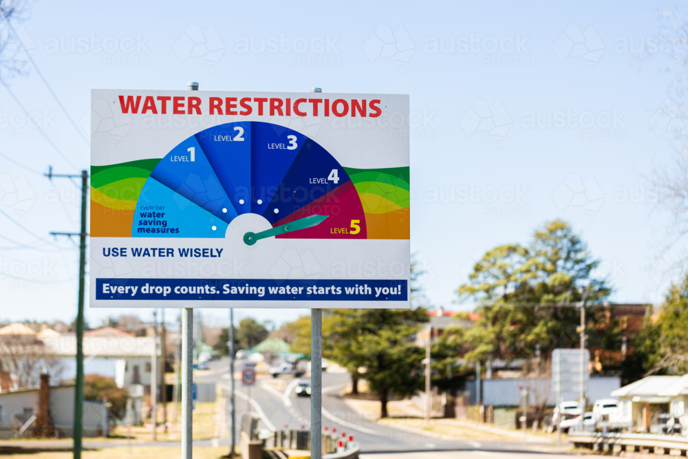 Image of Water restrictions level sign in rural Australian town of Glen ...