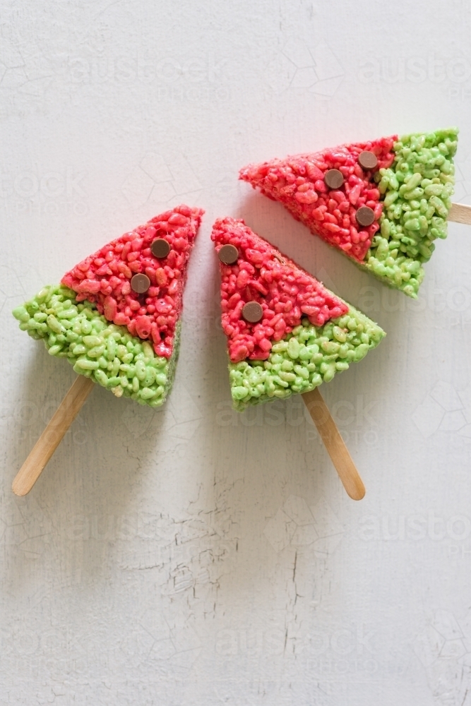 Image of watermelon shaped rice krispie treats - Austockphoto