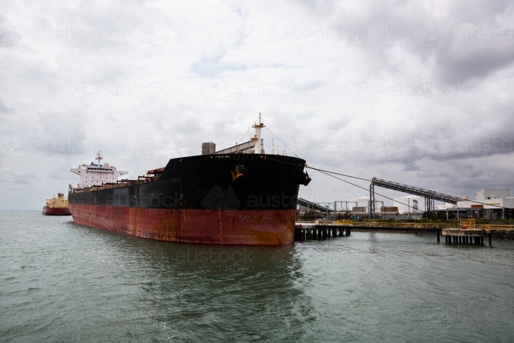 Image of wide angle shot of large ship docked in Gladstone Harbour ...