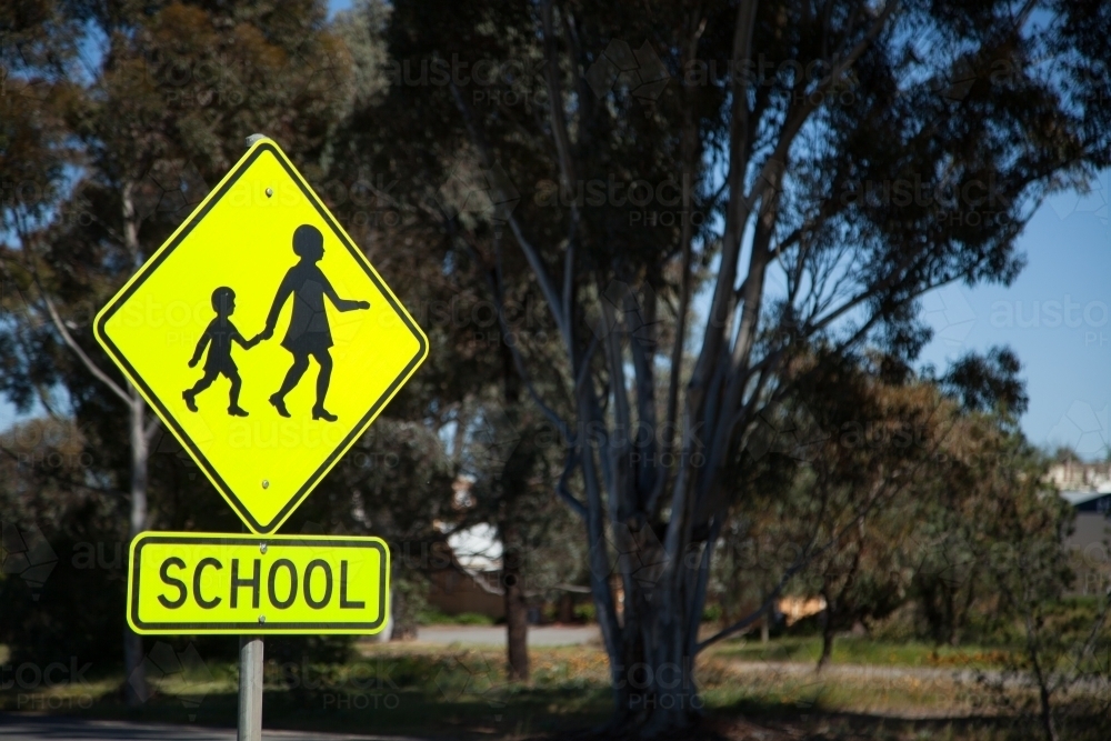 Image of Yellow school road sign - Austockphoto