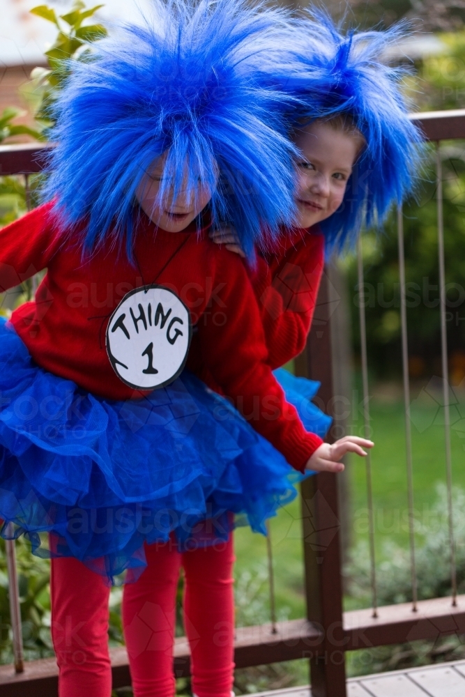 Image of young girls dressed up as book characters Thing One and Thing ...